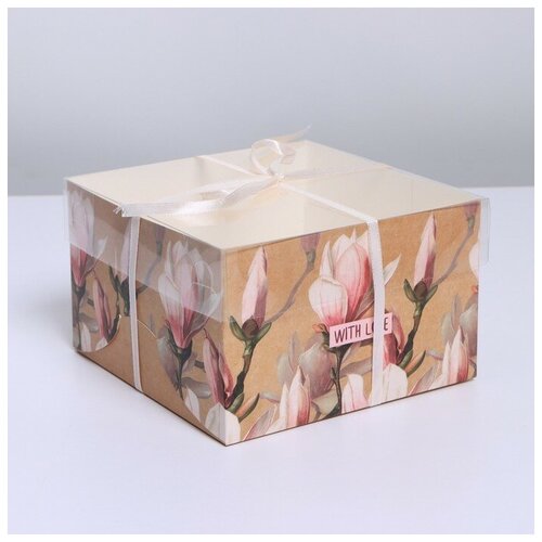 Коробка для капкейка "Магнолии", 16x16x10 см