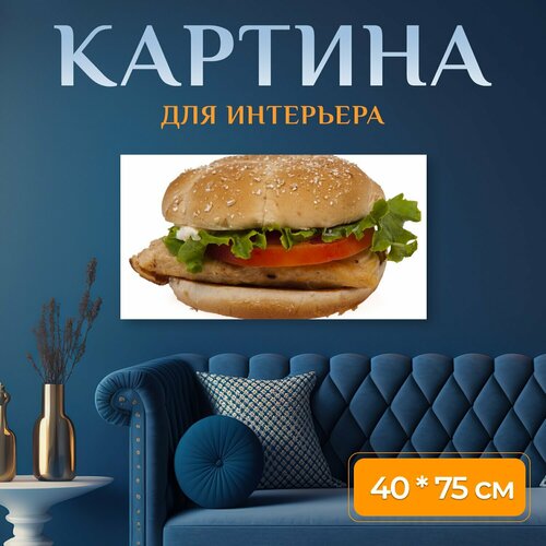 Картина на холсте "Гамбургер, бургер, быстрое питание" на подрамнике 75х40 см. для интерьера