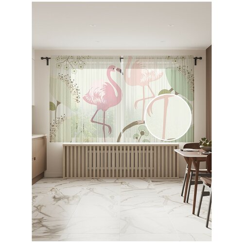 Фототюль JoyArty "Фламинго на ветках", 145x180 см (2 полотна со шторной лентой + 50 крючков)