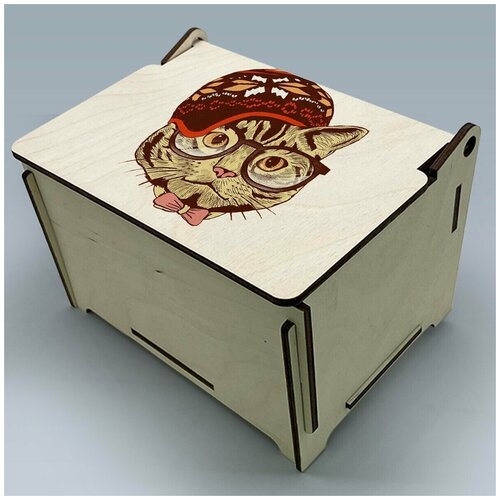 Подарочная коробка шкатулка с крышкой на петлях УФ рисунок размер 16,5x12,5 см животные на стиле - 110