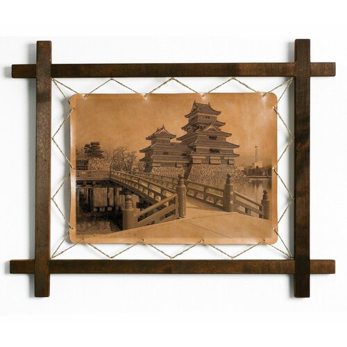Картина Замок Мацумото, Япония, гравировка на натуральной коже, интерьерная для украшения и декора на стену в деревянной раме, подарок, BoomGift