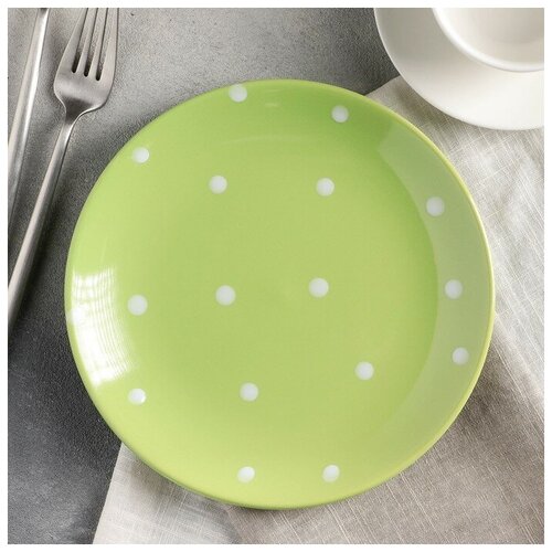 Тарелка керамическая десертная Доляна «Зелёный горох», d=19 см, цвет зелёный, 1 шт.
