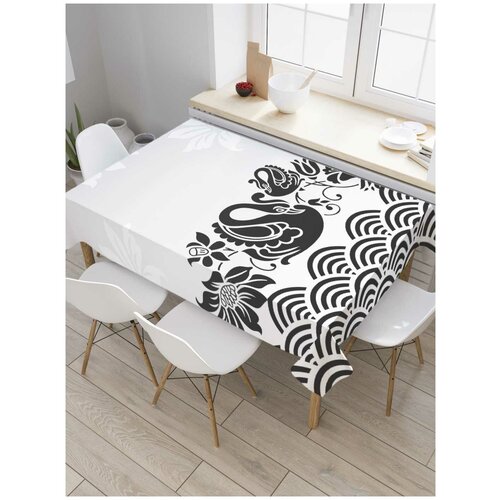 Скатерть прямоугольная JoyArty на кухонный стол "Лебединый рай" из оксфорда, 120x145 см