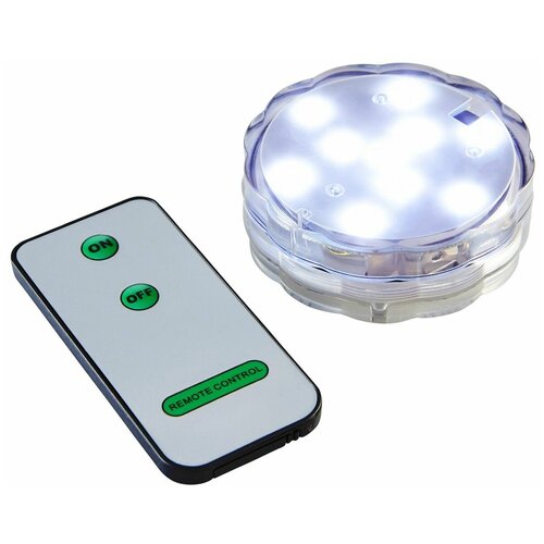 Star Trading Светодиодная водонепроницаемая лампа Aquanika 7 см, белые LED с пультом управления, на батарейках 063-01