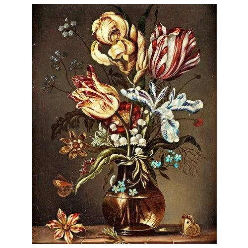 Репродукция на холсте Цветы в вазе (Flowers in a vase) №48 Амброзиус Босшерт старший 50см. x 65см.