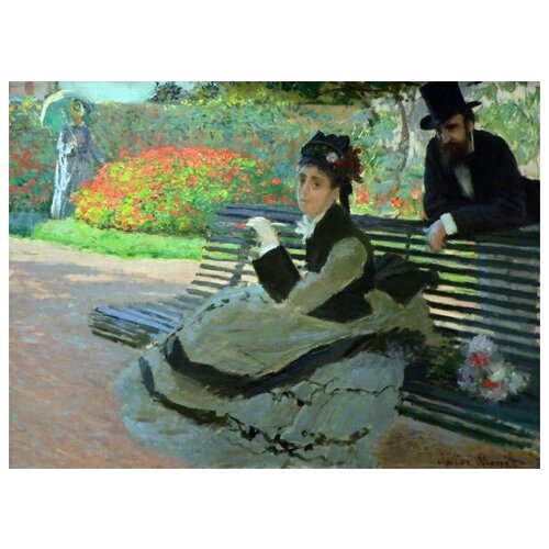 Репродукция на холсте Камилла Моне на садовой скамейке (Camille Monet on a Garden Bench) Моне Клод 55см. x 40см.