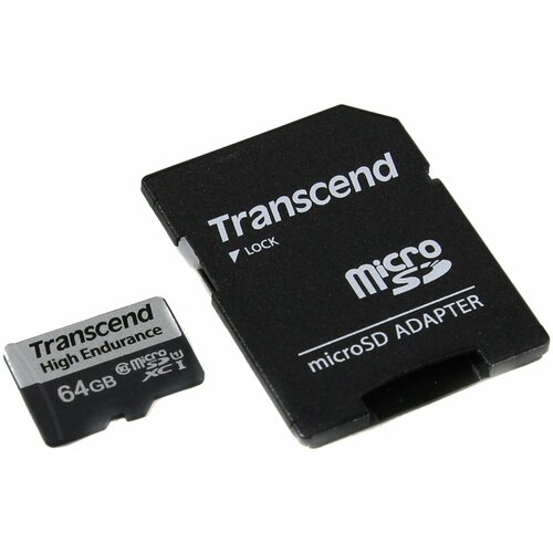 Карта памяти Transcend microSDXC 64 ГБ Class 10, V10, A1, UHS-I, R/W 95/45 МБ/с, адаптер на SD, 1 шт., черный