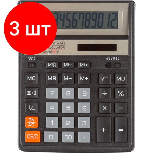 Комплект 3 штук, Калькулятор настольный полн. Attache ASF-888.12р, дв. пит,204x158мм, ч/з