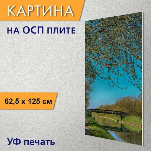 Вертикальная картина на ОСП "Пейзаж, весна, вишня" 62x125 см. для интерьериа