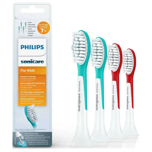 Насадки Philips Sonicare For Kids 7+ для детей от 7 лет, 2 красные+2 бирюзовые