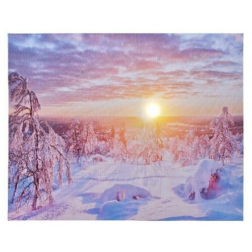 Светящаяся картина зимнее утро (заснеженные деревья), тёплый белый LED-огонь мерцающий, 38х48 см, Kaemingk