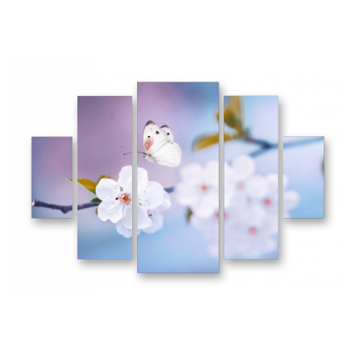 Модульная картина на стекле | Diva Kartina | Цветы. Вишня в дымке | 100X70 см