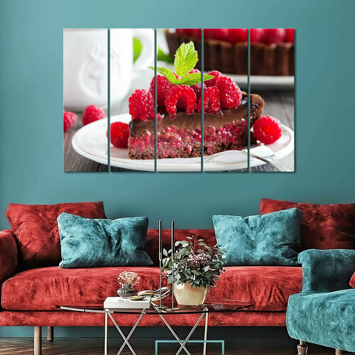 Модульная картина/Модульная картина на холсте/Модульная картина в подарок/десерт с малиной-dessert with raspberries 125х80