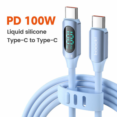 Силиконовый кабель Ultra Soft для передачи данных с цифровым дисплеем Toocki Type-C-Type-C мощностью 100 Вт