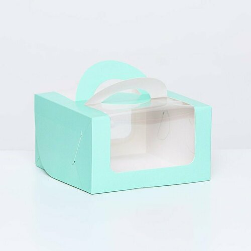 Коробка под бенто-торт с окном, мятный, 14 х 14 х 8 см (комплект из 22 шт)