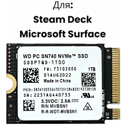 1ТБ SSD M.2 WD SN740 2230 PCIe 4.0 NVME для Steam Deck, Surface laptop