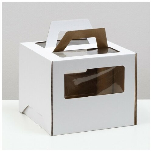 Коробка под торт ТероПром 7817916 2 окна, с ручками, белая, 28 х 28 х 20 см