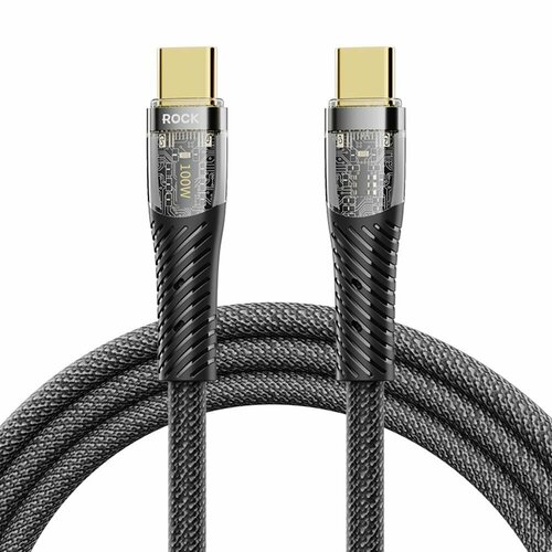 Кабель ROCK Xiaomi PD100W USB Type-C to USB Type-C Cable Spring Coil Fast Charging Cable для iPod, iPhone, iPad черный