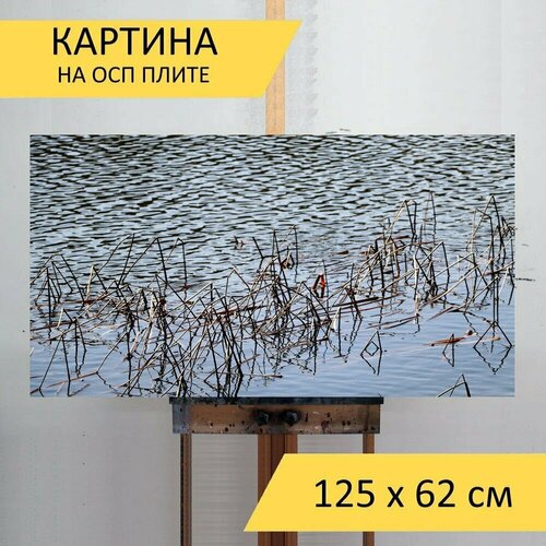 Картина на ОСП 125х62 см. "Воды, марш, озеро" горизонтальная, для интерьера, с креплениями