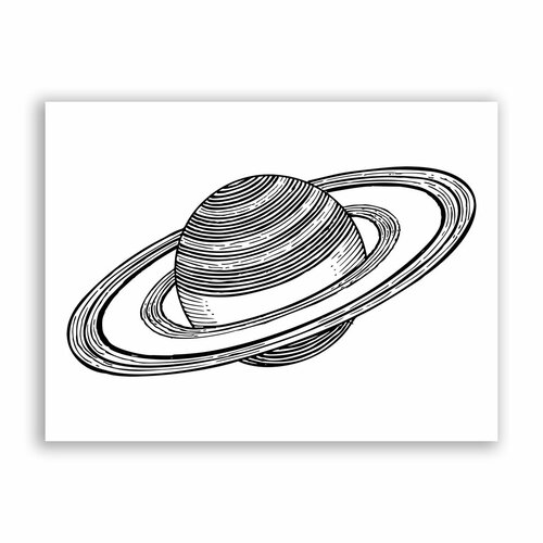 Постер плакат на бумаге / Черно-белые - Сатурн / Размер 80 x 106 см