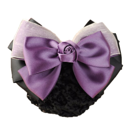 Заколка с сеткой для волос женская, с цветочным кружевом и атласным бантом: Фиолетово лиловый бант