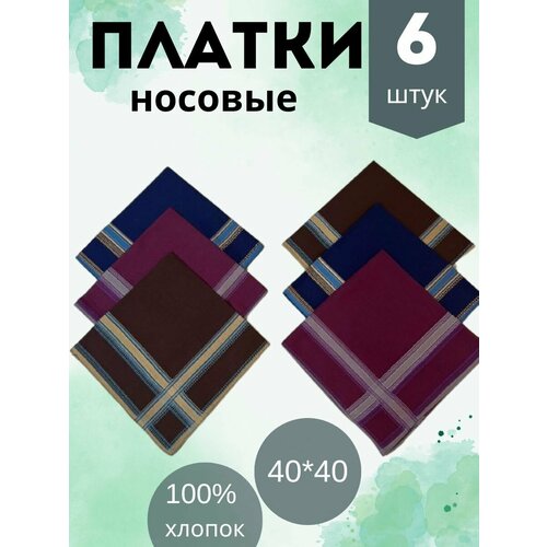 Носовые платки , комплект 6 штук, хлопок 100%, размер 40/40