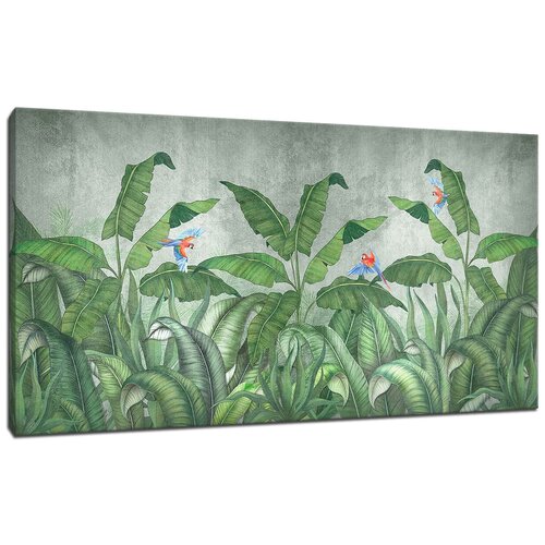 Картина Уютная стена "Джунгли с летающими попугаями" 120х60 см