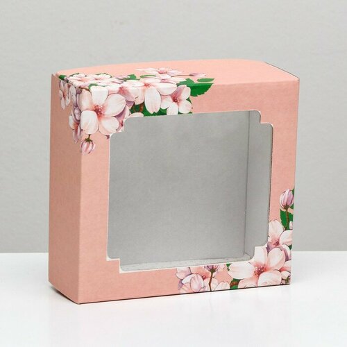 Коробка самосборная, крышка-дно, с окном,"Пусть в твоём сердце всегда будет весна" 14,5 х 14(5 шт.)