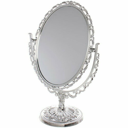 Зеркало настольное в пластиковой оправе «Версаль - Овал», цвет серебро, двухстороннее, 24.5см