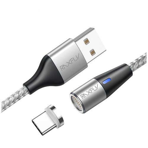 Магнитный кабель для зарядки телефона и передачи данных USB - Type-C, 3A, серебристый
