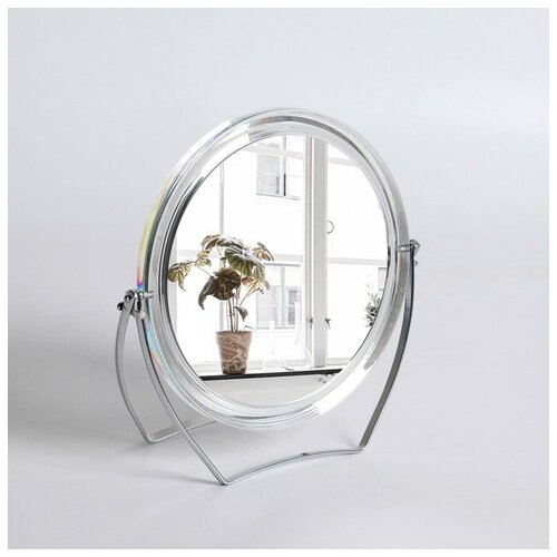 Queen fair Зеркало настольное, на подставке, двустороннее, с увеличением, d зеркальной поверхности 12,5 см, цвет прозрачный