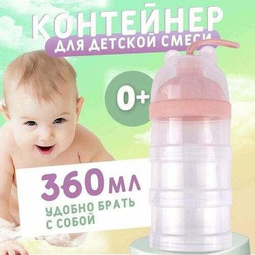Секционный контейнер для сухой детской смеси 1431-2 розовый, модульный контейнер для детского питания
