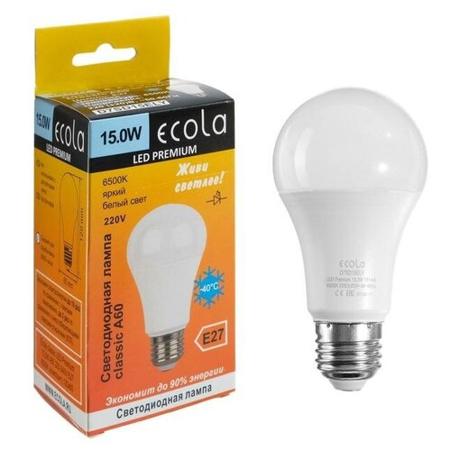 Лампа светодиодная Ecola classic Premium, Е27, А60, 15 Вт, 6500 К, 120х60 мм