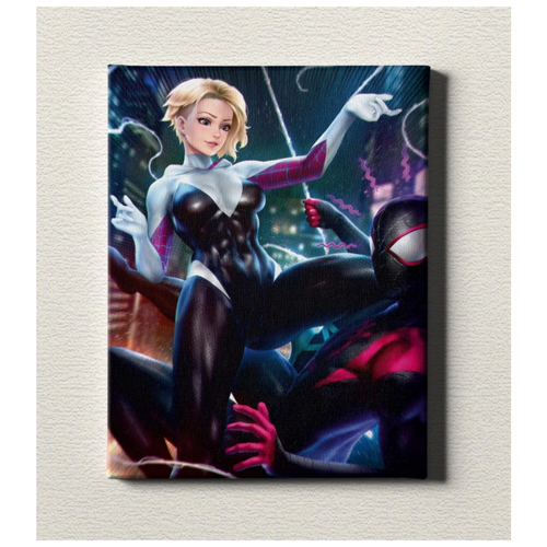 Интерьерный постер на стену для дома, в подарок / Картина на холсте для интерьера - NeoArtCorE "Marvel комикс : Женщина-паук Гвен Стейси", размер 30х40см