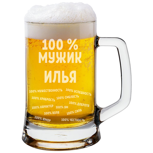 Кружка пивная Илья 100% мужик