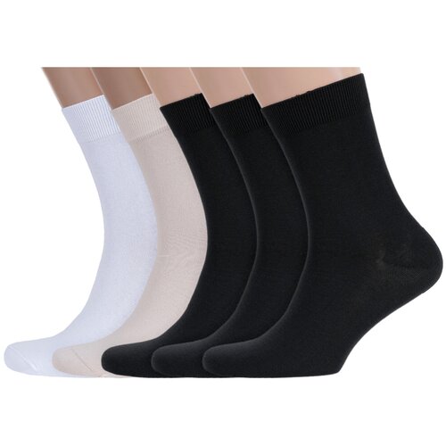 Носки RuSocks, 5 пар, размер 29 (44-45), черный, белый, бежевый, мультиколор