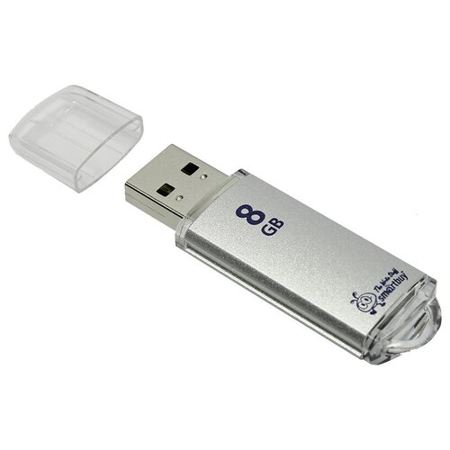 Память Smart Buy "V-Cut" 8GB, USB 2.0 Flash Drive, серебристый (металл. корпус )