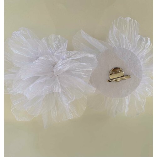 Брошь цветок органза Белая роза/Цветок объемный из ткани/Бант для волос Белая роза/Бант на футболку/заколка для волос/бант для футболки/объемный цветок для футболки/Бант для одежды/Бант на одежду/футболка с бантом