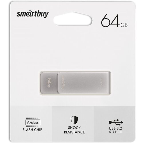 Флешка SmartBuy M1 Metal USB 3.0, 64 ГБ, серебристый