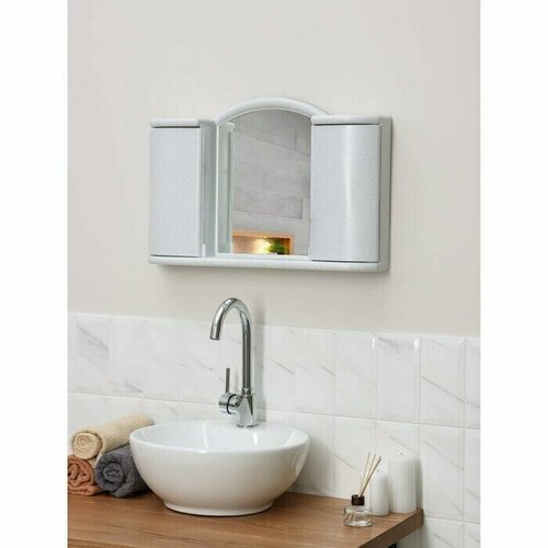 Шкафчик зеркальный для ванной комнаты Арго, цвет белый мрамор