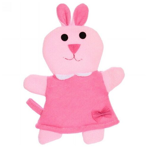 Мочалка-варежка для тела детская «Water Magic - Зайка Ева», цвет розовый, 26*19 см (ZIP пакет)