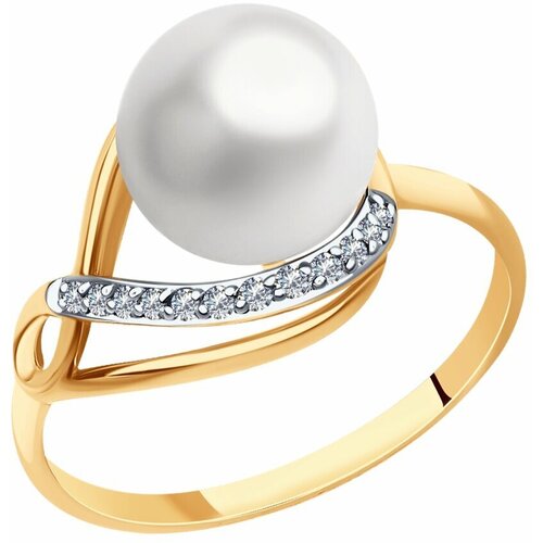 Кольцо Diamant online, золото, 585 проба, жемчуг, фианит, размер 19