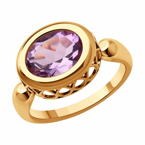 Кольцо Diamant online, золото, 585 проба, аметист, размер 18, фиолетовый