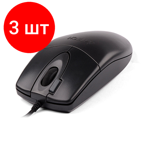 Комплект 3 штук, Мышь компьютерная A4Tech OP-620DS черный (1200dpi) silent USB (4but)