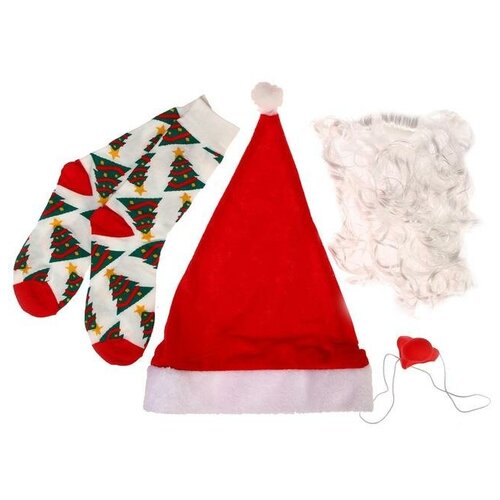 Карнавальный набор «Весёлый Дед Мороз» (борода+ носки+ нос+ шапка)