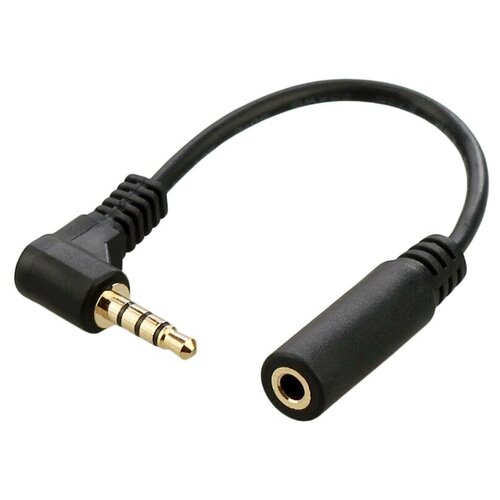 Аудио переходник адаптер кабель угловой GSMIN Mini Jack 3.5 мм джек (F) - Micro Jack 2.5 мм (M) 3pin (15 см) (Черный)