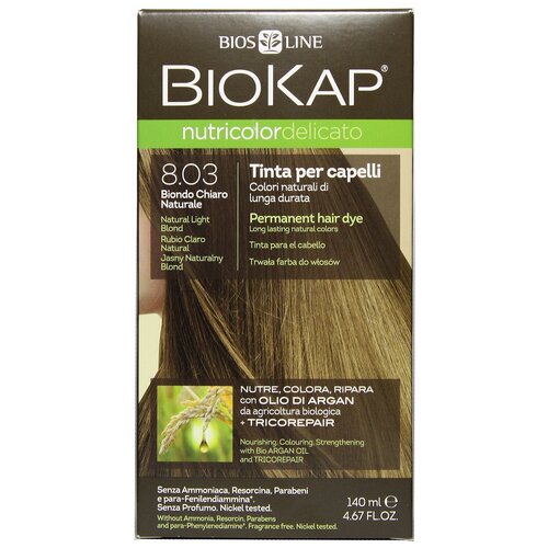 BioKap Nutricolor Delicato стойкая крем-краска для волос, 8.03 блондин натурально-светлый, 140 мл