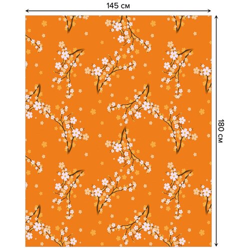 Скатерть прямоугольная JoyArty "Цветы на оранжевом фоне" из сатена, 180x145 см