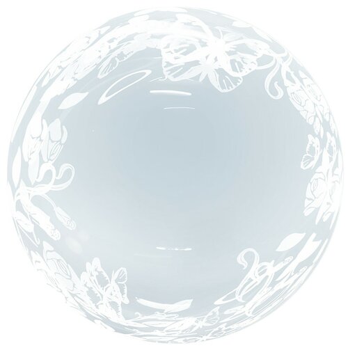 Шар (18''/46 см) Сфера 3D, Deco Bubble, Цветы и бабочки, Прозрачный, Кристалл, 1 шт. в упак.