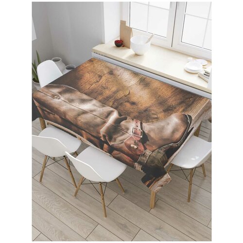 Скатерть прямоугольная JoyArty на кухонный стол "Кожаные сапоги" из оксфорда, 180x145 см